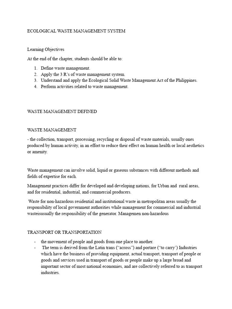 Ecological Waste Management Overview | PDF | Reuse | Recycling