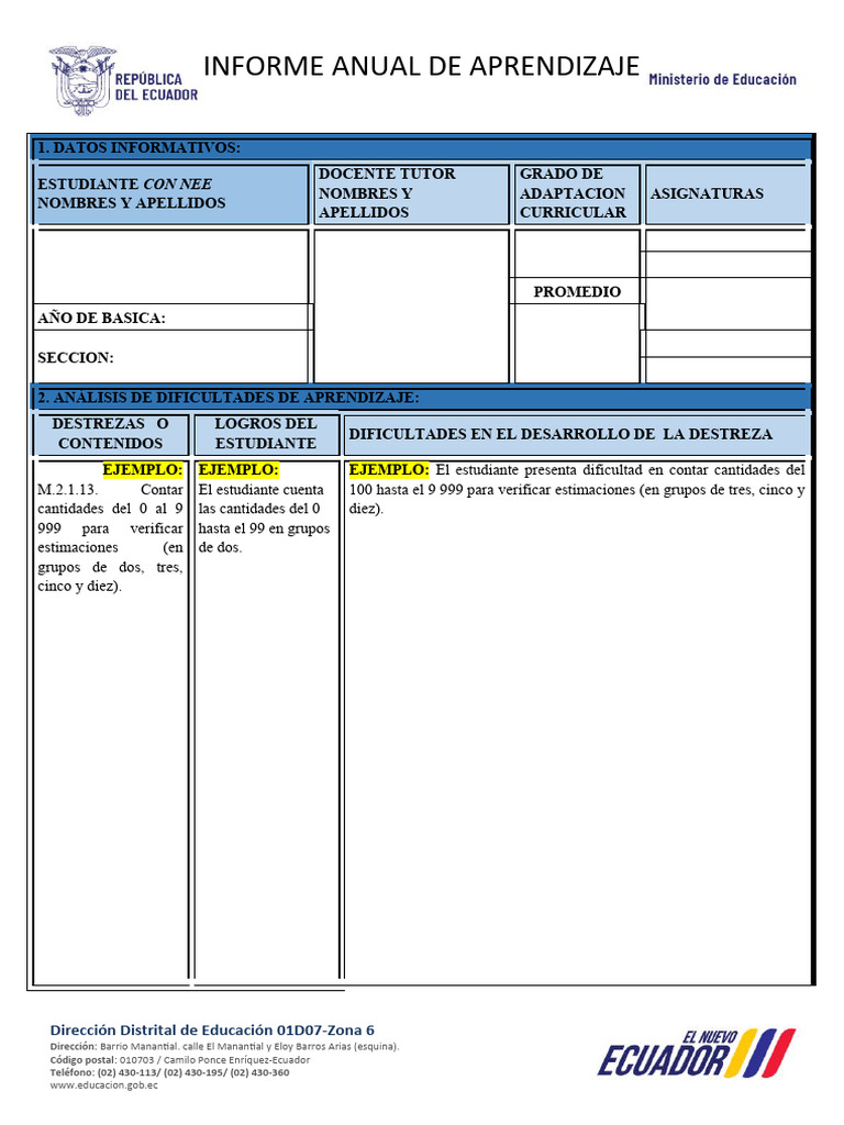 Formato de Informe de Aprendizaje Egb | PDF | Aprendizaje | Modificación de comportamiento