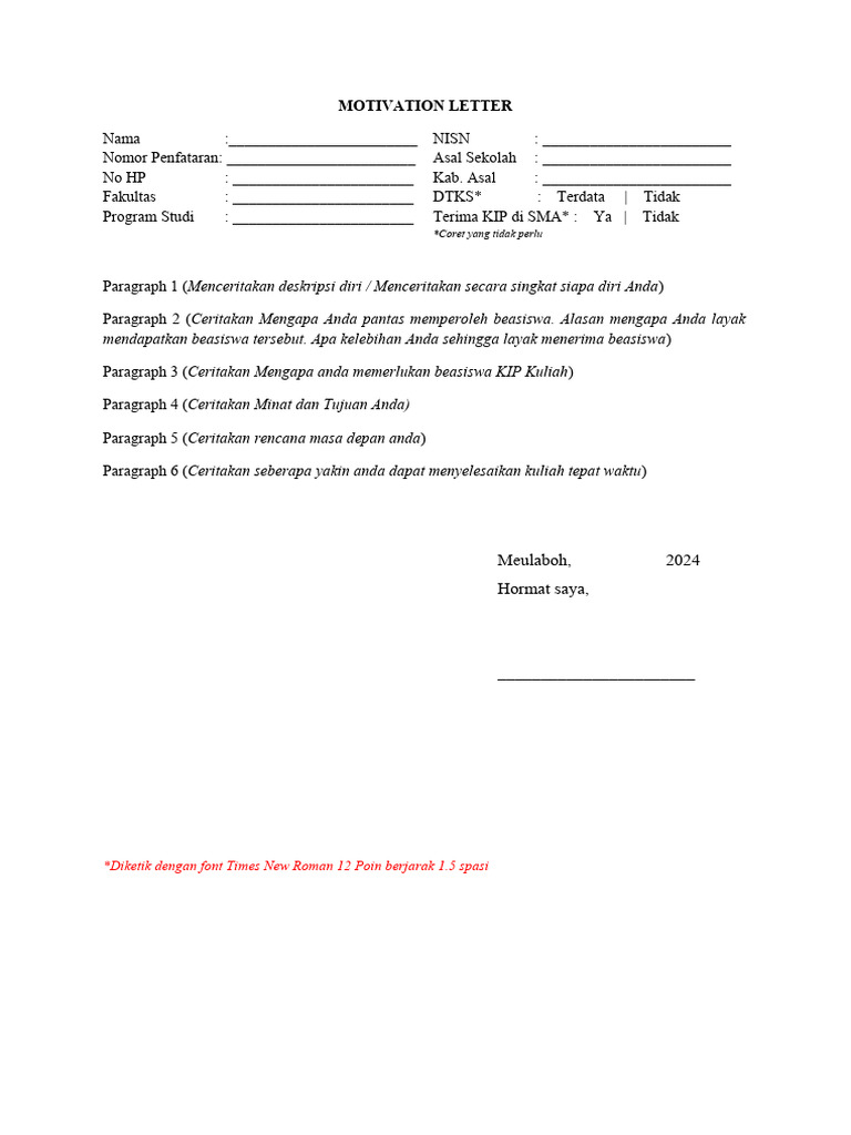 KIPK - Contoh Motivation Letter-1 | PDF | Karier & Perkembangan