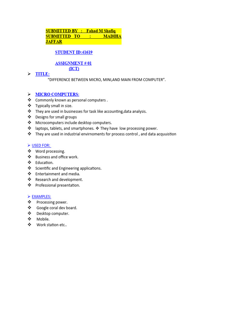 Combined Fahad Assignment ICT | PDF | Supercomputer | Mainframe Computer
