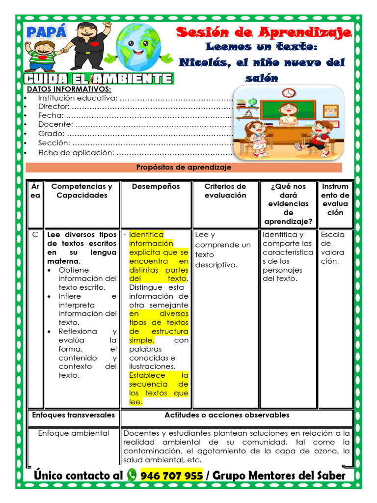2° Sesión Día 1 Com Leemos Un Texto Nicolás El Niño Nuevo Del Salón Unidad 4 Semana 4 | PDF ...