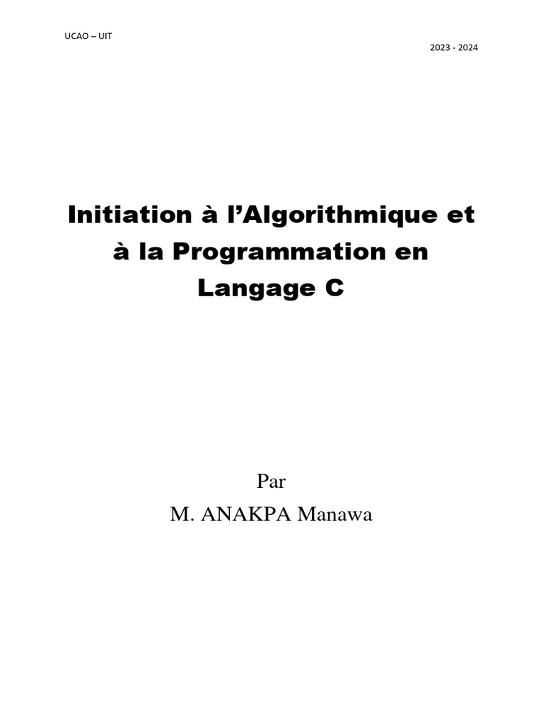 +cours INIT ALGO PROG C (2023-2024) | PDF