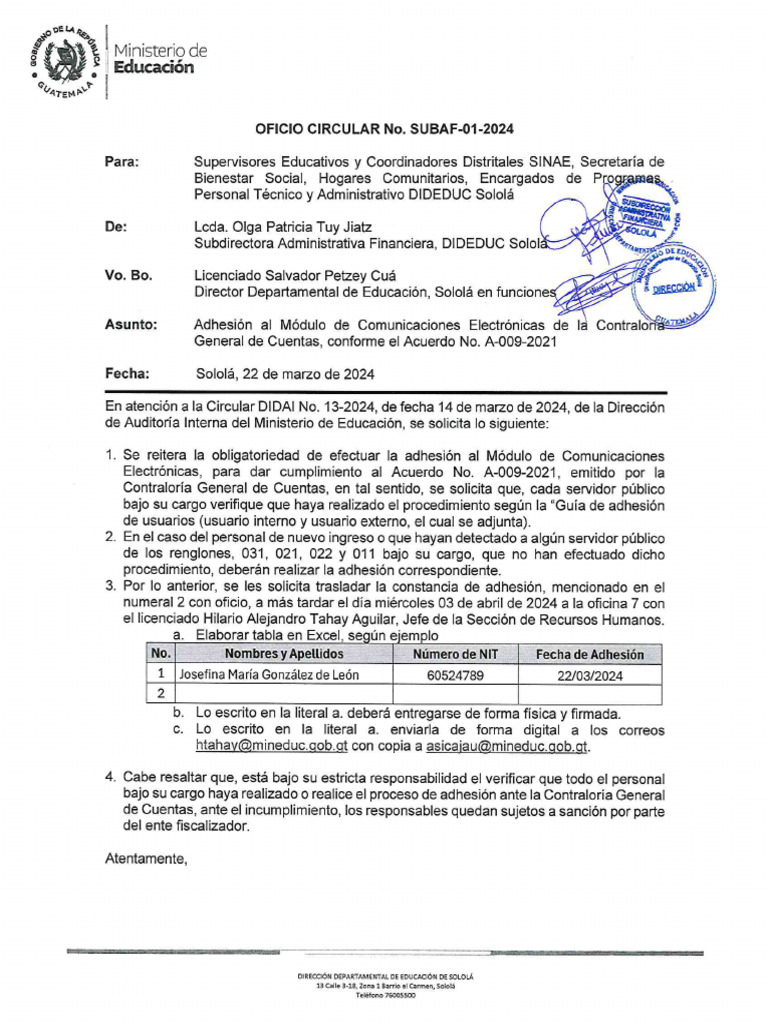 Circular SUBAF 1-2024 Adhesión CGC | PDF