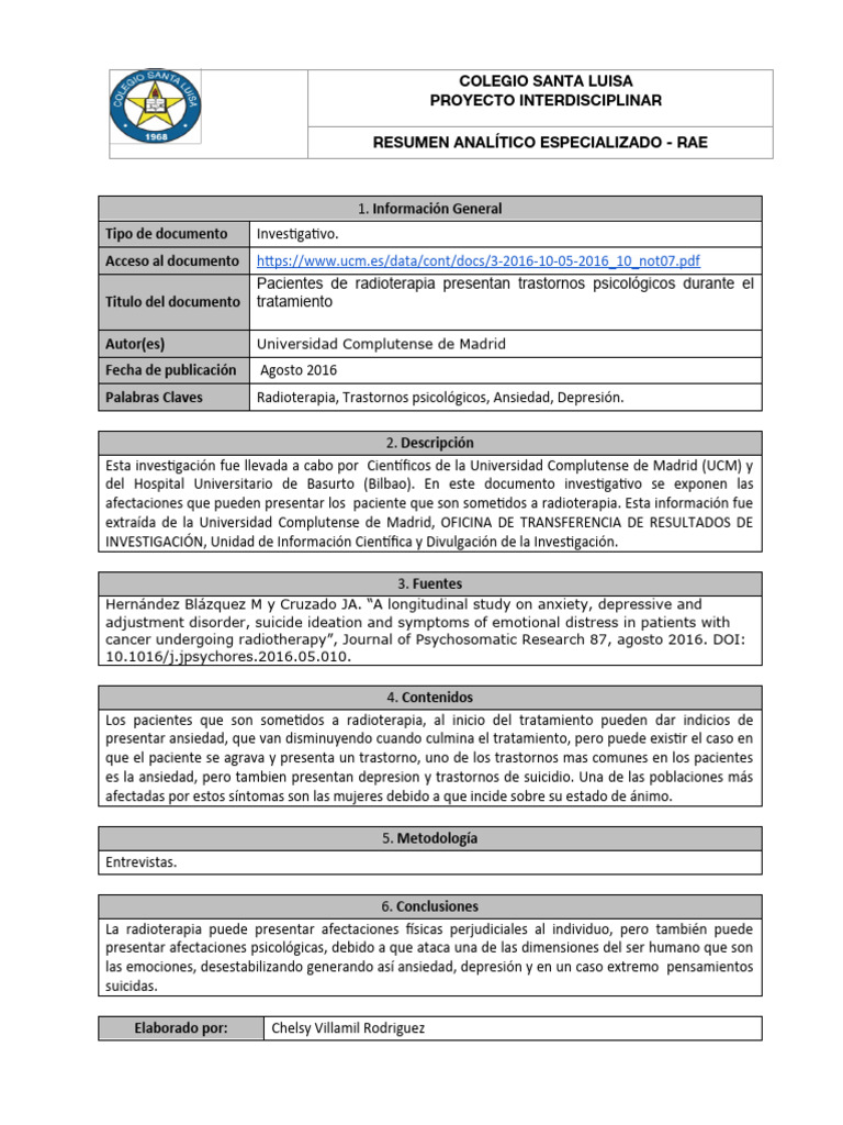 Formato RAE | PDF | Depresión (estado de ánimo) | Enfermedades y trastornos
