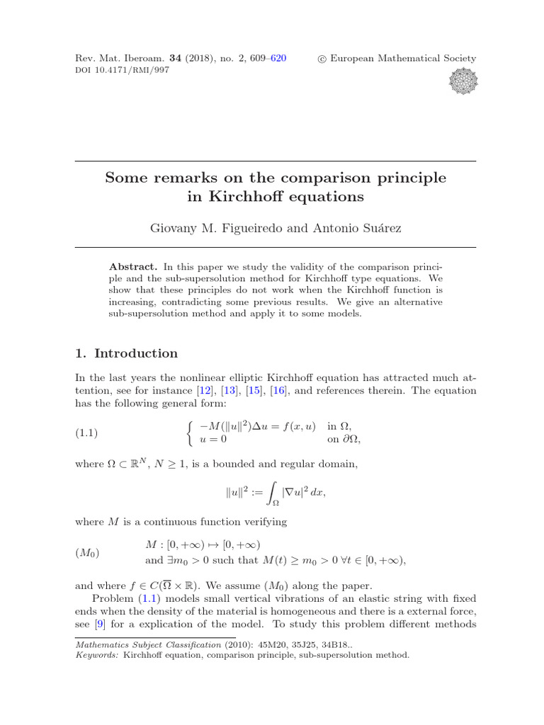 Obs-SMS-Some Remarks On The Comparison Principle in Kirchhoff Equations | PDF | Mathematics ...