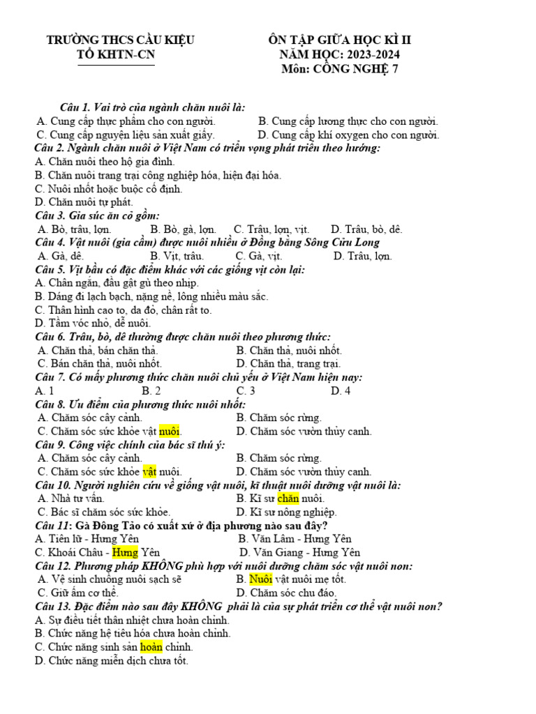 Ôn tập GKII CN7 | PDF