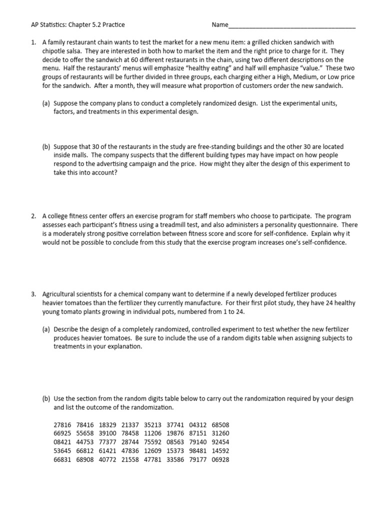AP Stats Experimental Design Practice | PDF | Experiment | Scientific ...