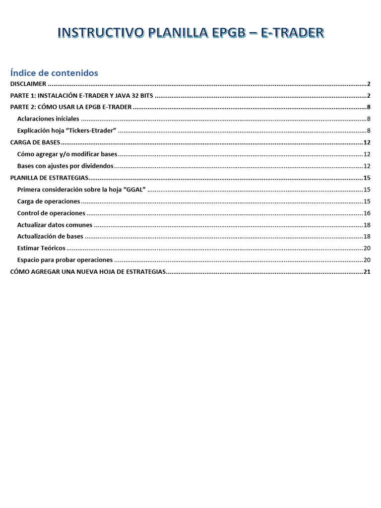 Instructivo Planilla EPGB - ETRADER | PDF | Microsoft Excel | Java (lenguaje de programación)