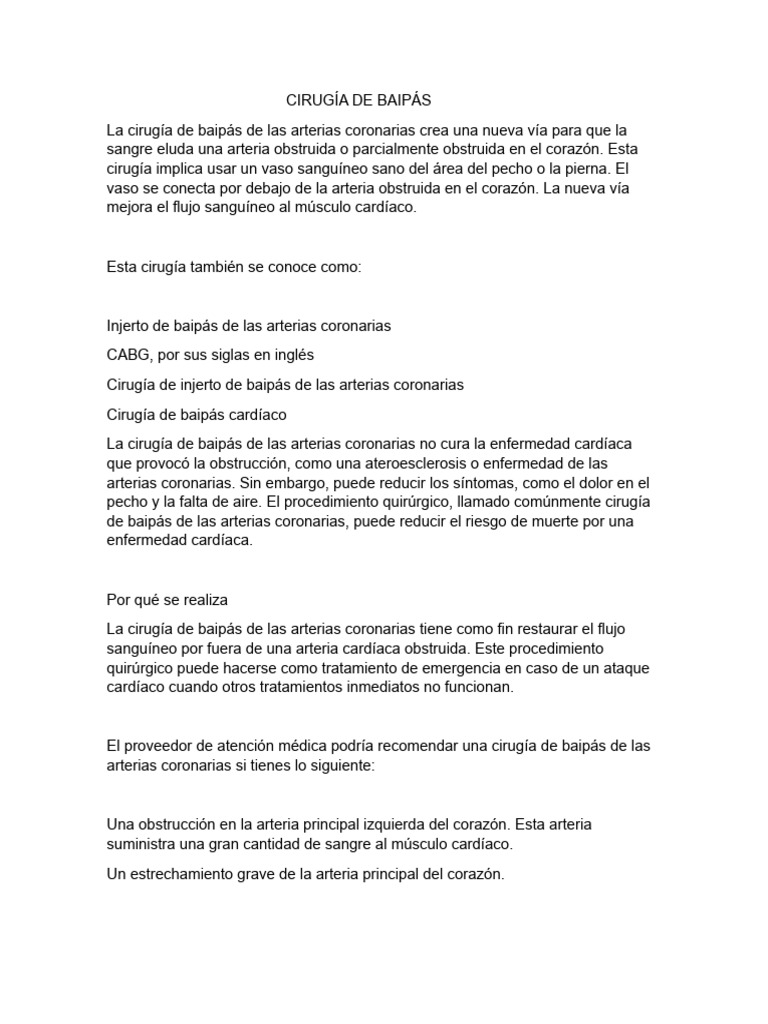 Cirugía de Baipás | PDF | Cirugía de bypass de la arteria coronaria ...