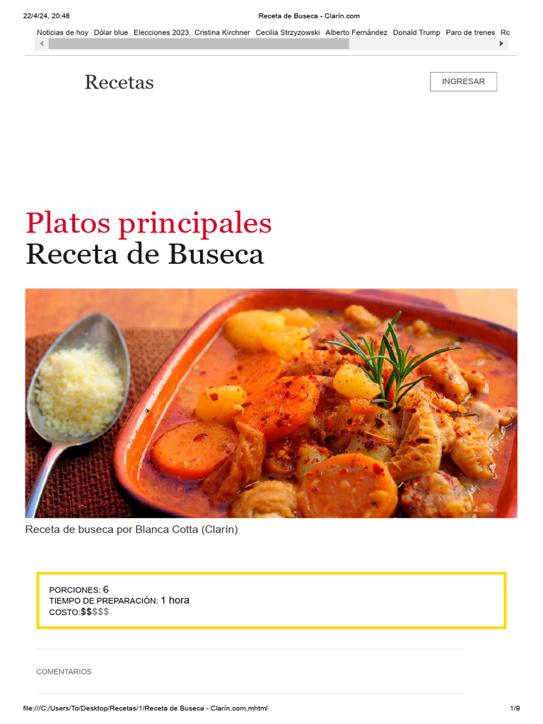 Receta de Buseca - Clarí | PDF | Cocina occidental | Cocina