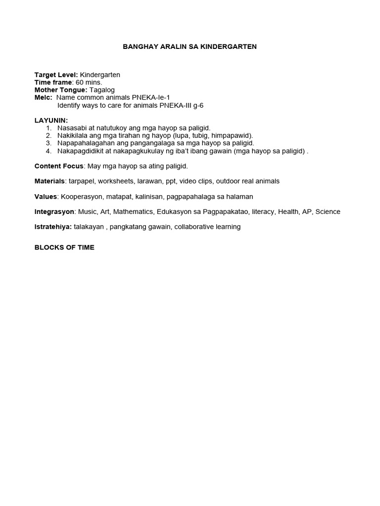 Dlp-Week 1 Q4 (Animals) Blocks of Time-Dlp | PDF