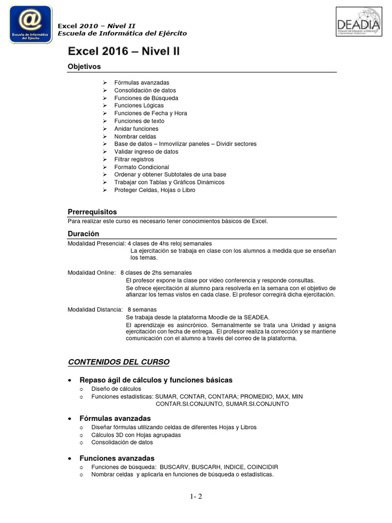 Excel 2016 - Nivel II | PDF | Microsoft Excel | Moodle