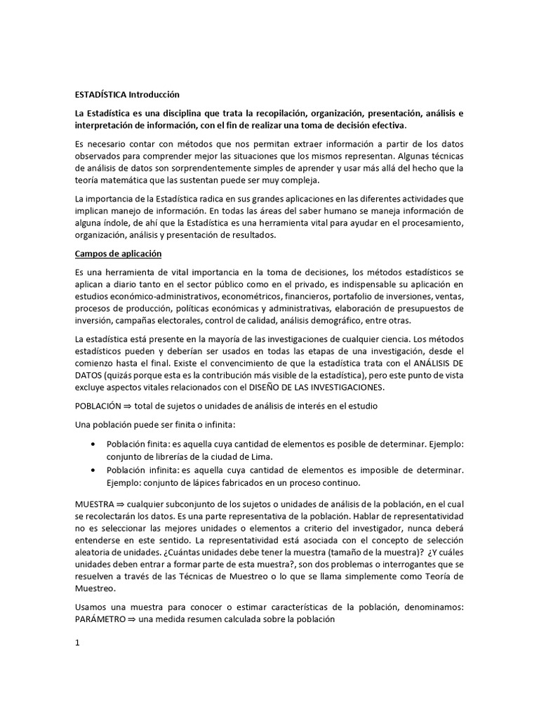 Introducción Estadistica | PDF | Muestreo (Estadísticas) | Nivel de medida