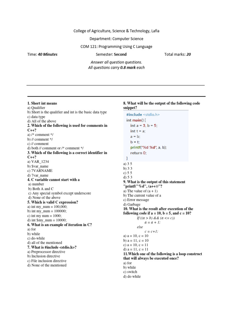 121TEST | PDF | C++ | C (Programming Language)