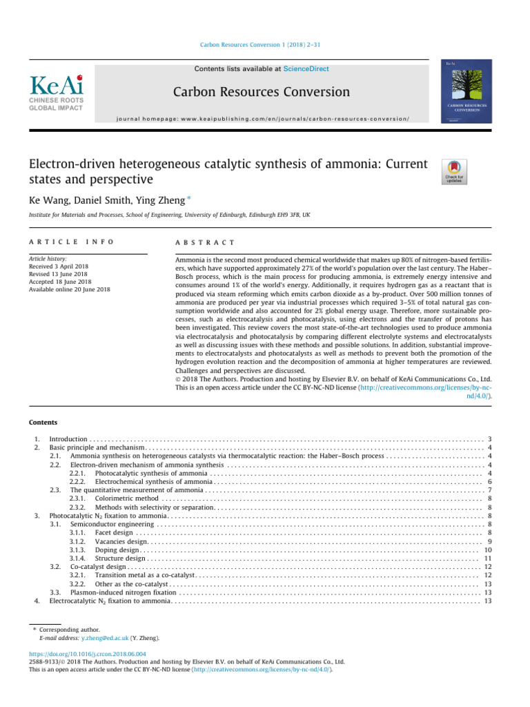 Electron-Driven Ammonia Synthesis Review | PDF | Ammonia | Chemical ...