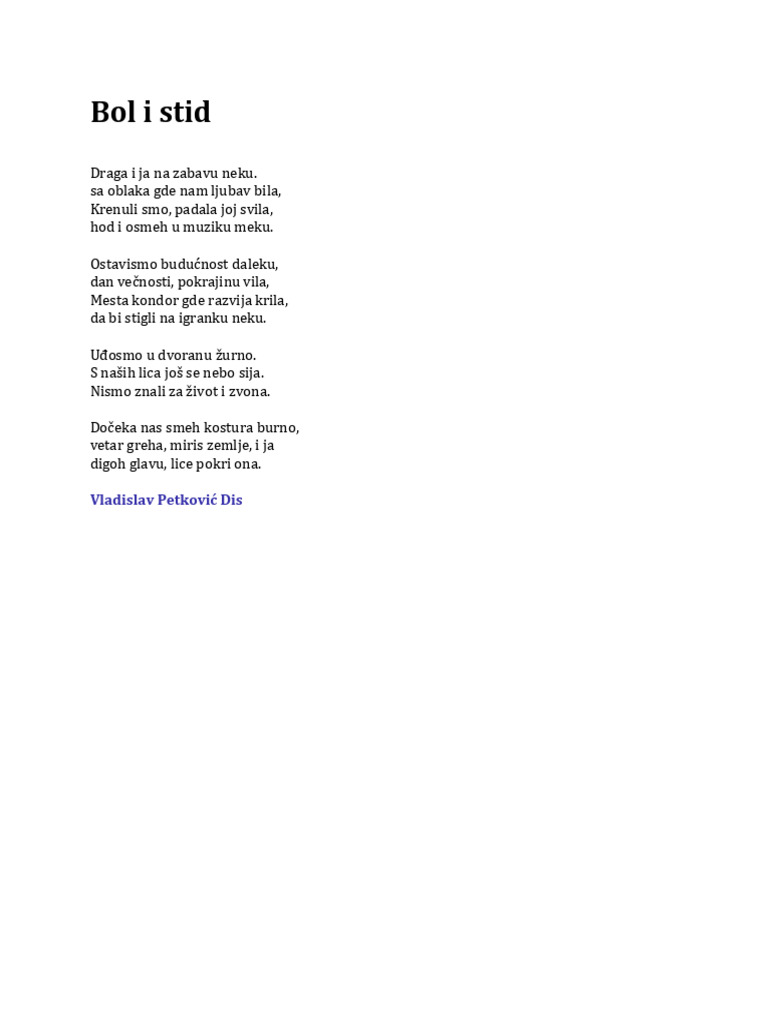 Disova Pesma Bol I Stid | PDF