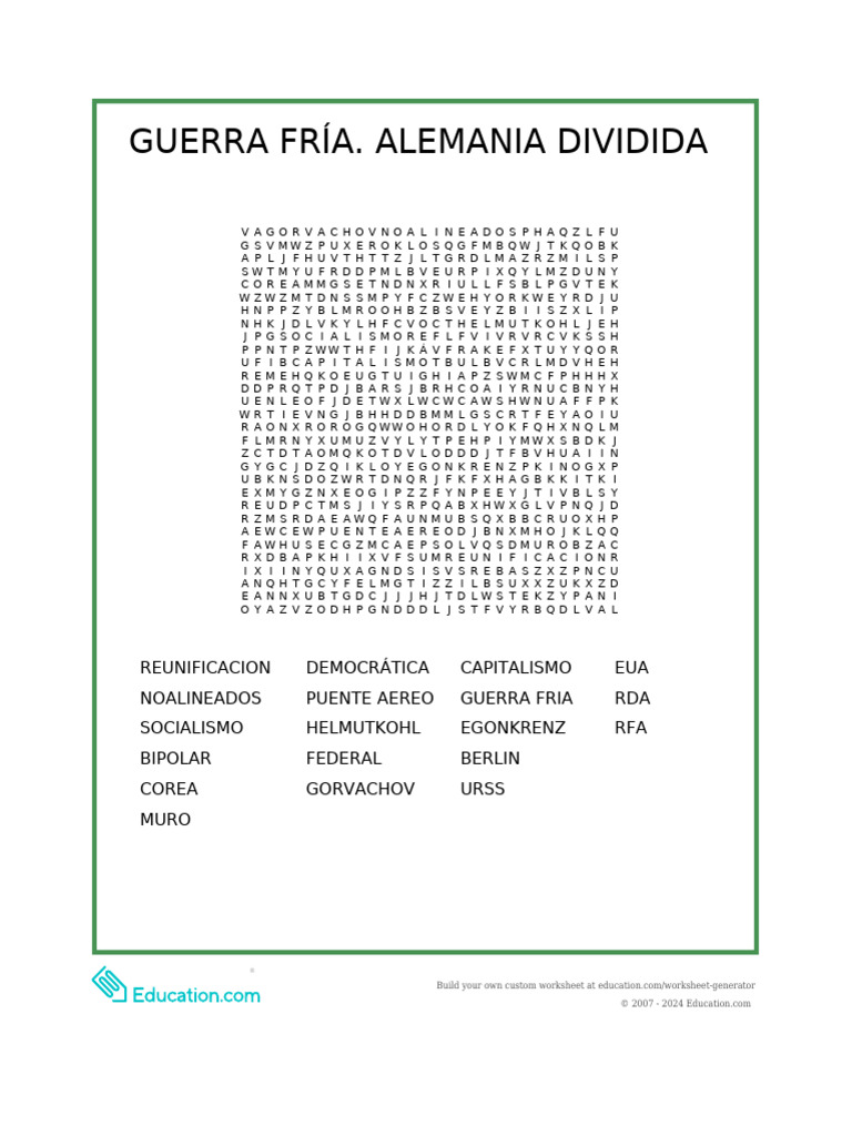 Sopa Letras. Guerra Fría | PDF | Reunificación alemana | Comunismo