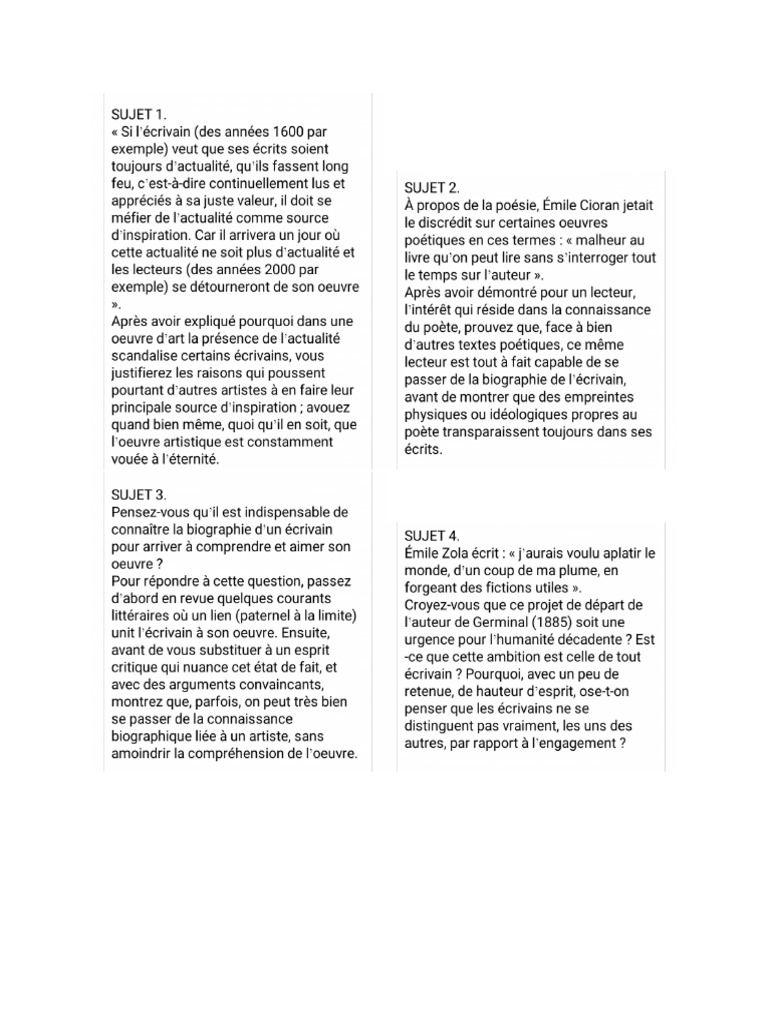 Sujet dissertation francaise | PDF