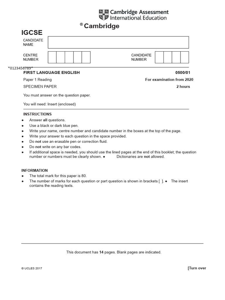 2020 Specimen Paper 1 | PDF