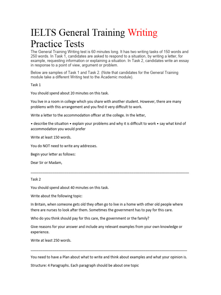 IELTS General Training Writing Practice Tests | PDF | Reason ...