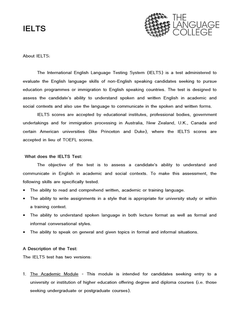 IELTS info | PDF | International English Language Testing System | Essays