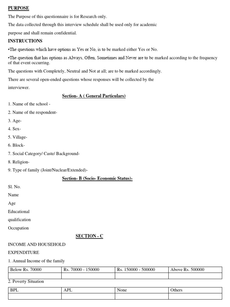 Questionnaire on Education and Socio-Economic Factors | PDF | Child ...