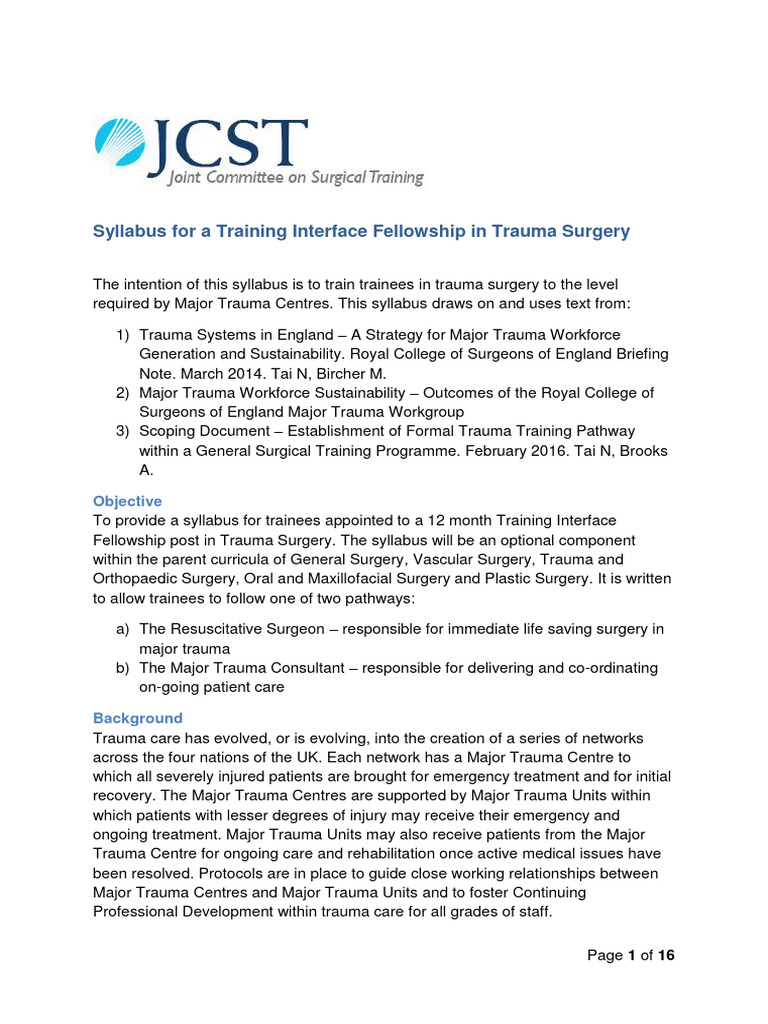 Trauma Surgery Fellowship Syllabus | PDF | Traumatic Brain Injury | Surgery