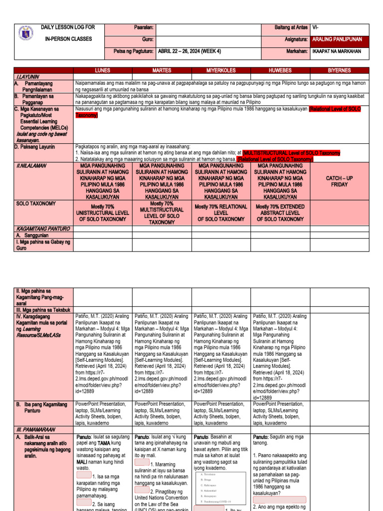 G6 Q4W4 DLL AP (MELCs) | PDF