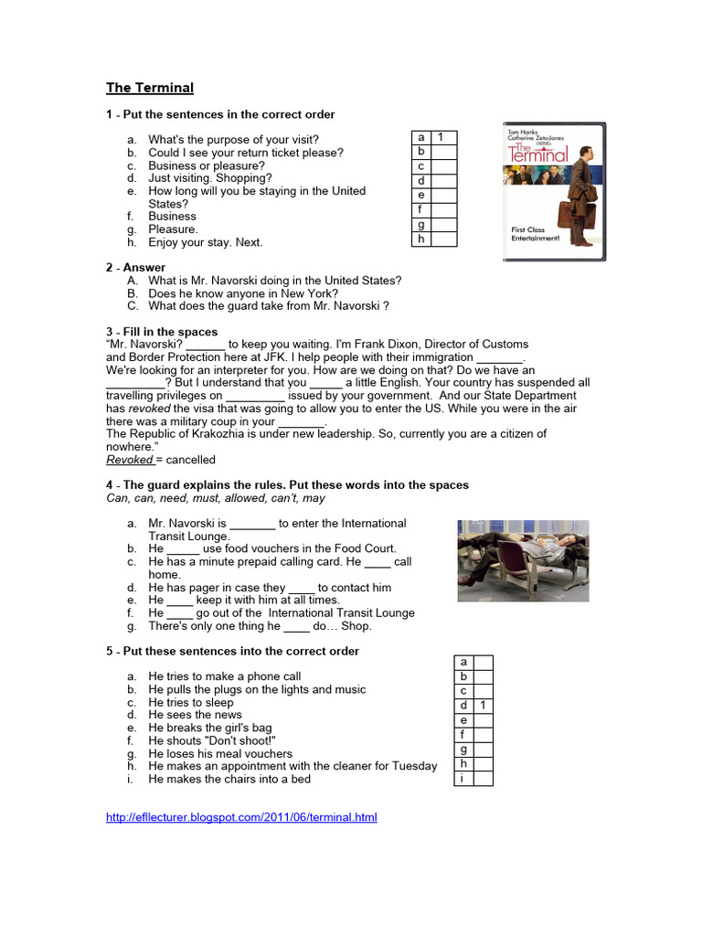 The Terminal Movie Fun Activities Games Reading Comprehension Exercis ...
