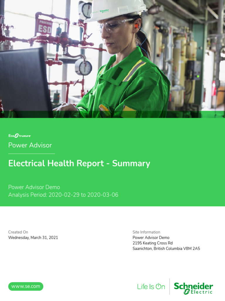 EcoStruxure Power Advisor Sample Electrical Health Executive Summary ...