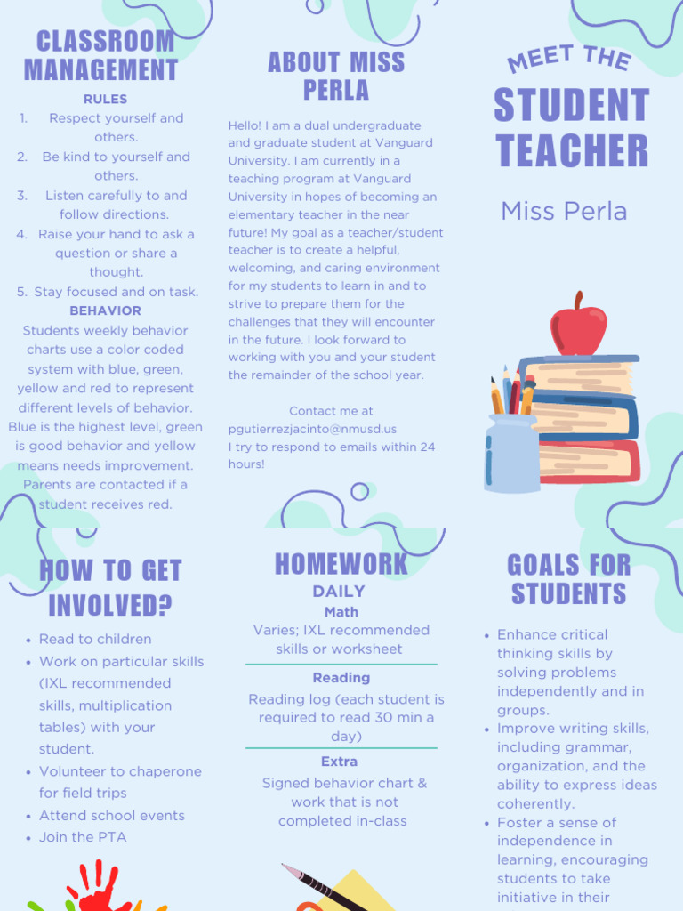 Meet The Student Teacher Trifold Brochure | Download Free PDF | Teachers | Behavior Modification