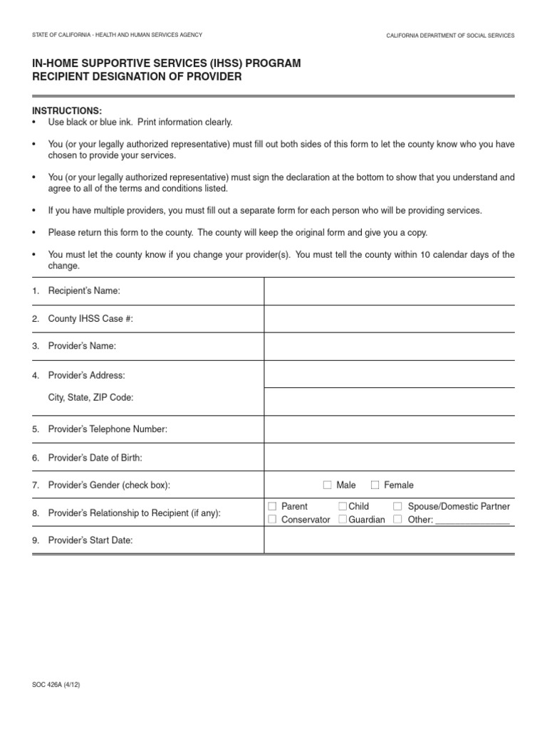 SOC426A Recipient Designation of Provider | PDF | Human Rights | Justice