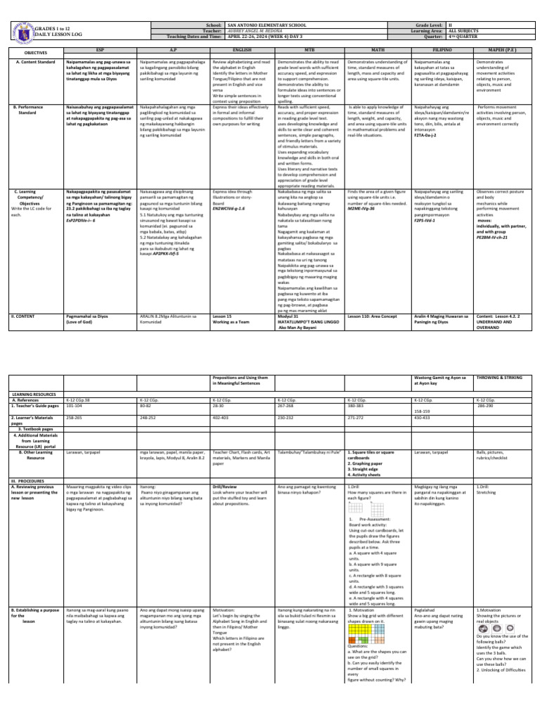 DLL - All Subjects 2 - Q4 - W4 - D3 | PDF