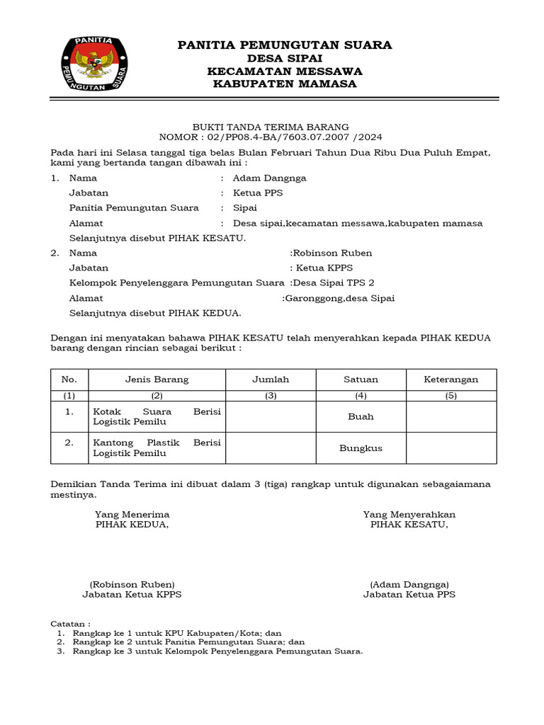 Format BTTB PPS Ke KPPS Tps 2 | PDF