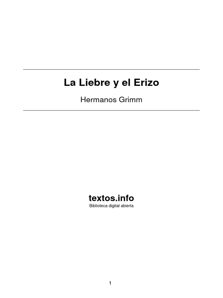 La Liebre y el Erizo: Cuento de Grimm | PDF | Hermanos Grimm