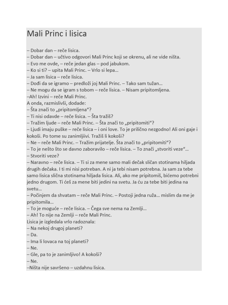 Odlomak Iz Knjige Mali Princ", Antoan de Sent Egziperi | PDF