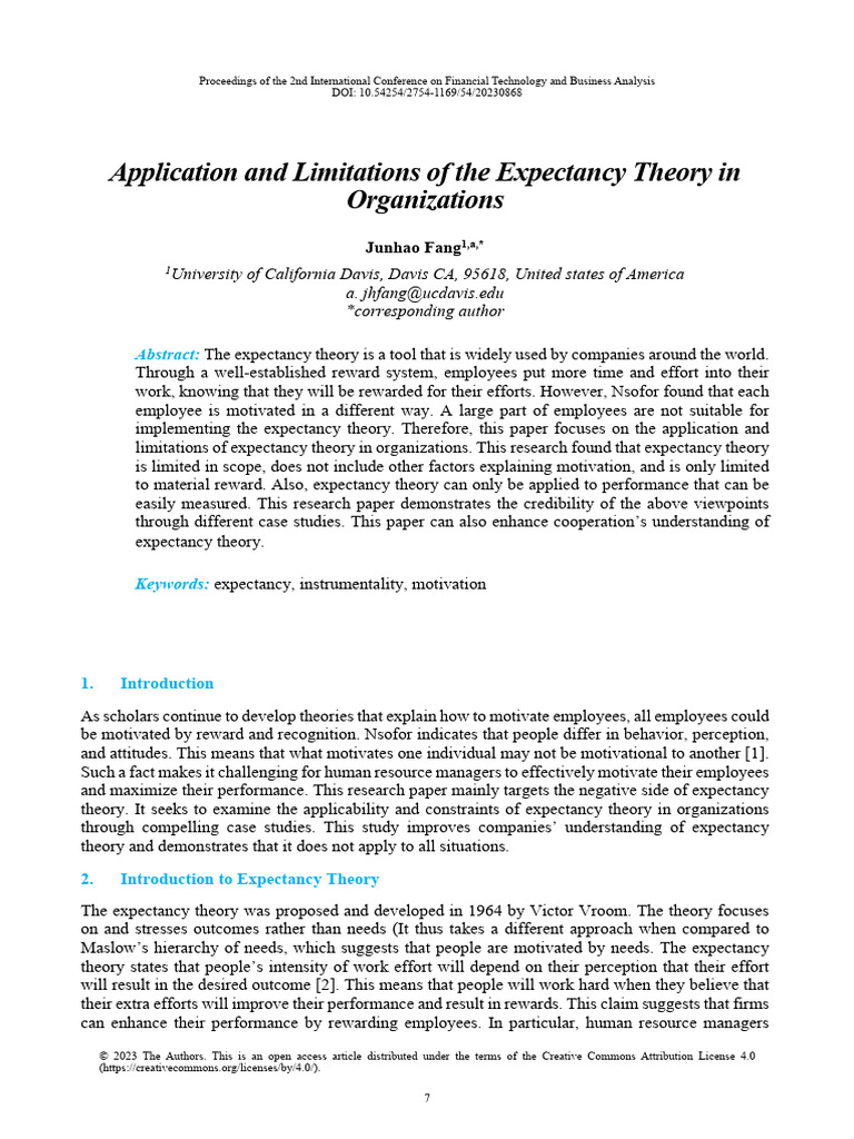 Limitations of Expectancy Theory in Organizations | PDF | Motivational ...