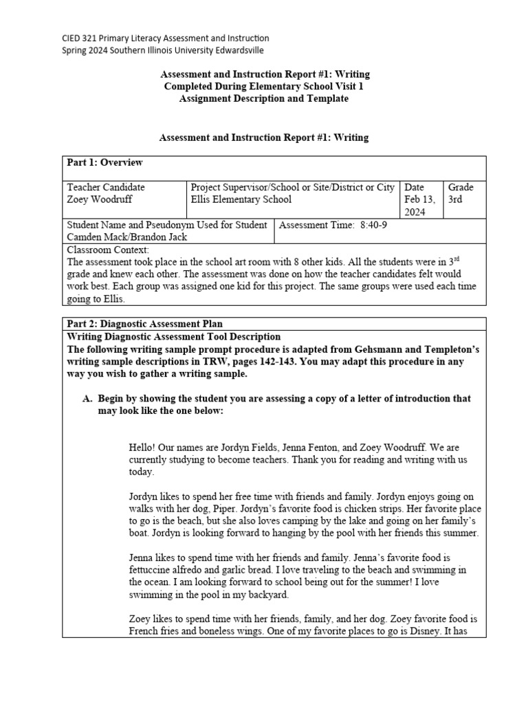 321 Assess Report 1 Writing 2024 | Download Free PDF | Literacy | Learning