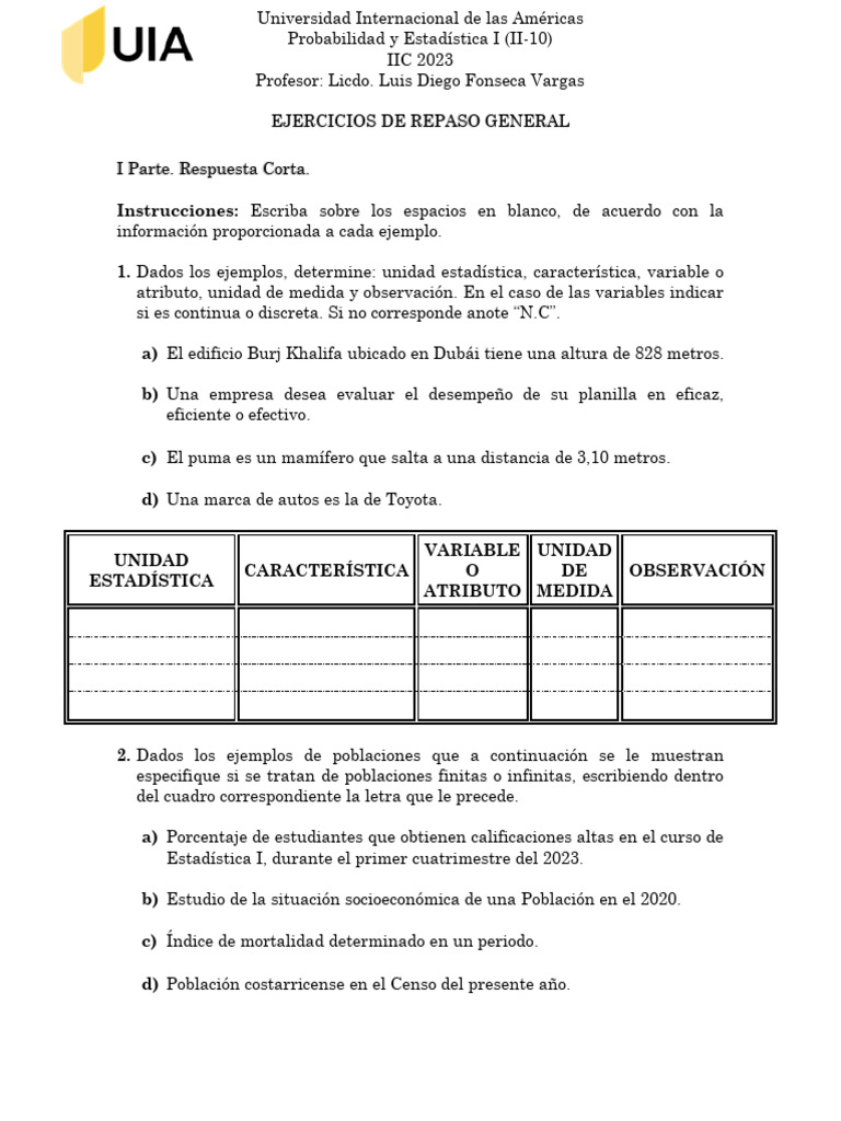 Ejercicios de Repaso General | PDF