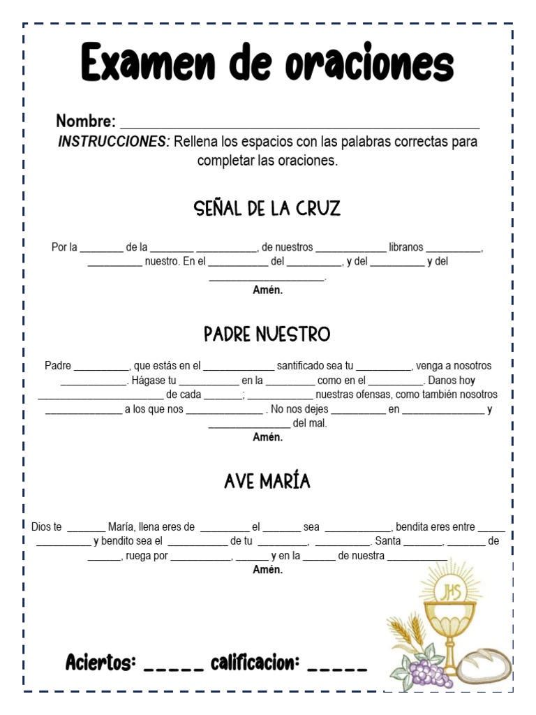 Examen de Oraciones | Descargar gratis PDF | Creencia y doctrina ...