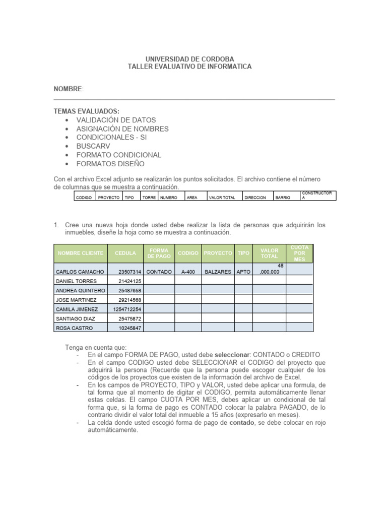Evaluac | PDF | Microsoft Excel | Informática