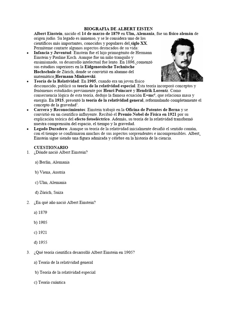 Biografía de Albert Einstein: Vida y Logros | PDF | Albert Einstein ...