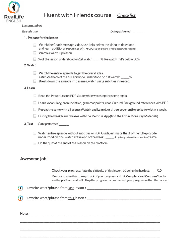 Fluent With Friends - Checklist | Download Free PDF | Applied ...