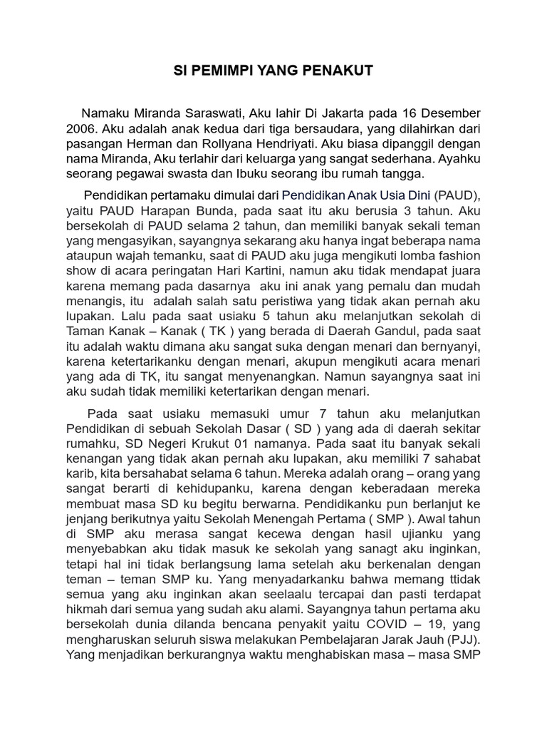 Autobiografi Miranda Saraswati X IPA 5 | PDF