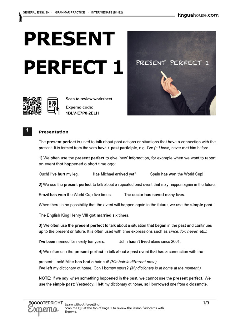 Present Perfect 1 American English Student | PDF | Linguistic Morphology | Language Mechanics