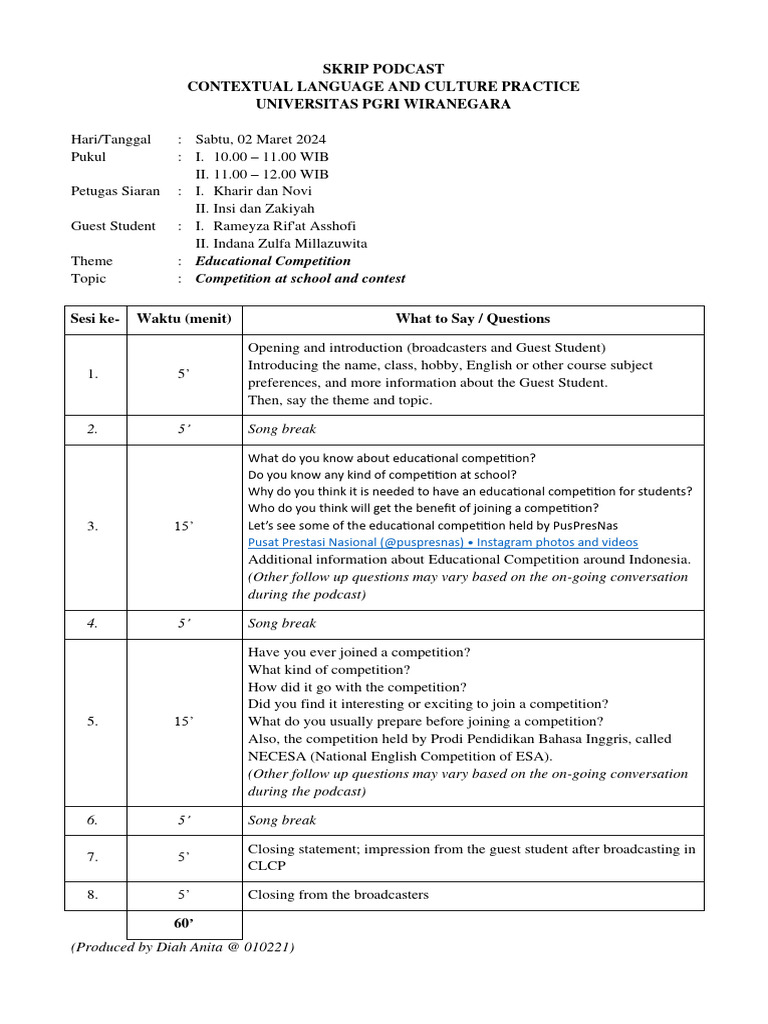 Educational Competition Podcast Session | PDF