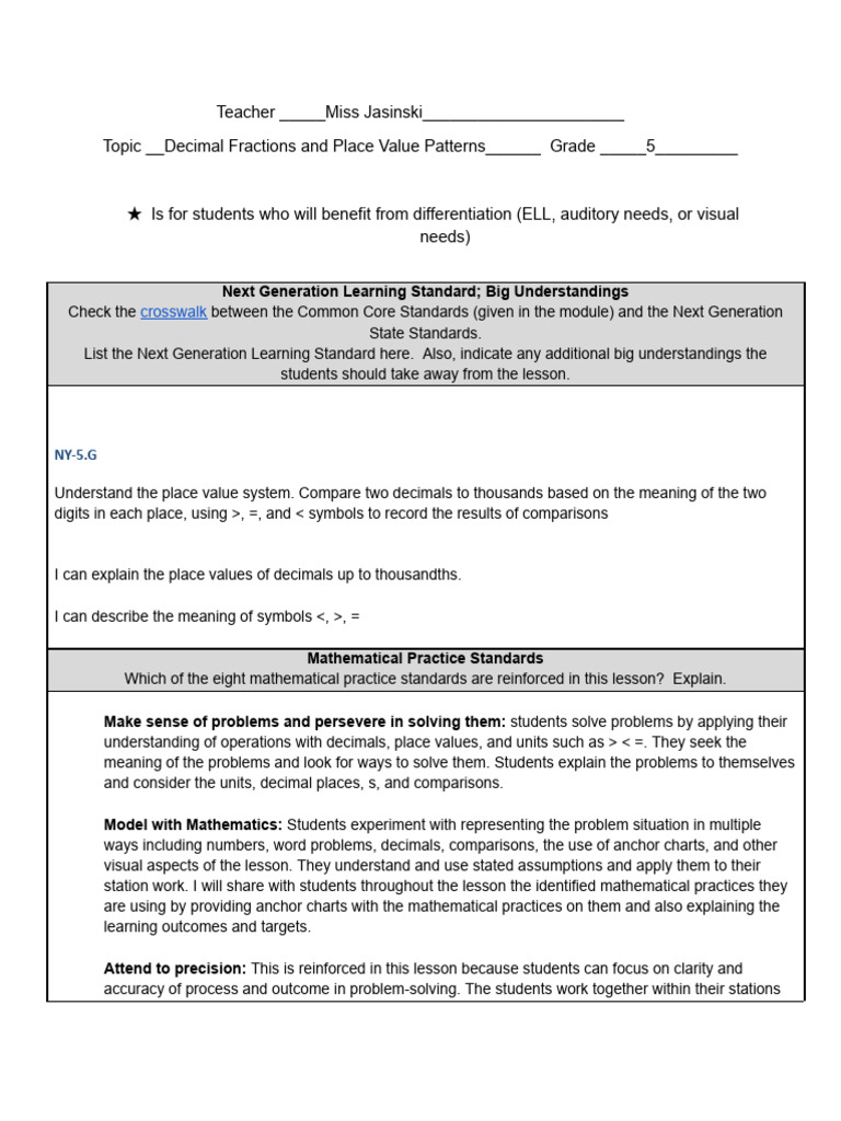 math lesson 2 emma jasinski | PDF | Learning | Human Communication