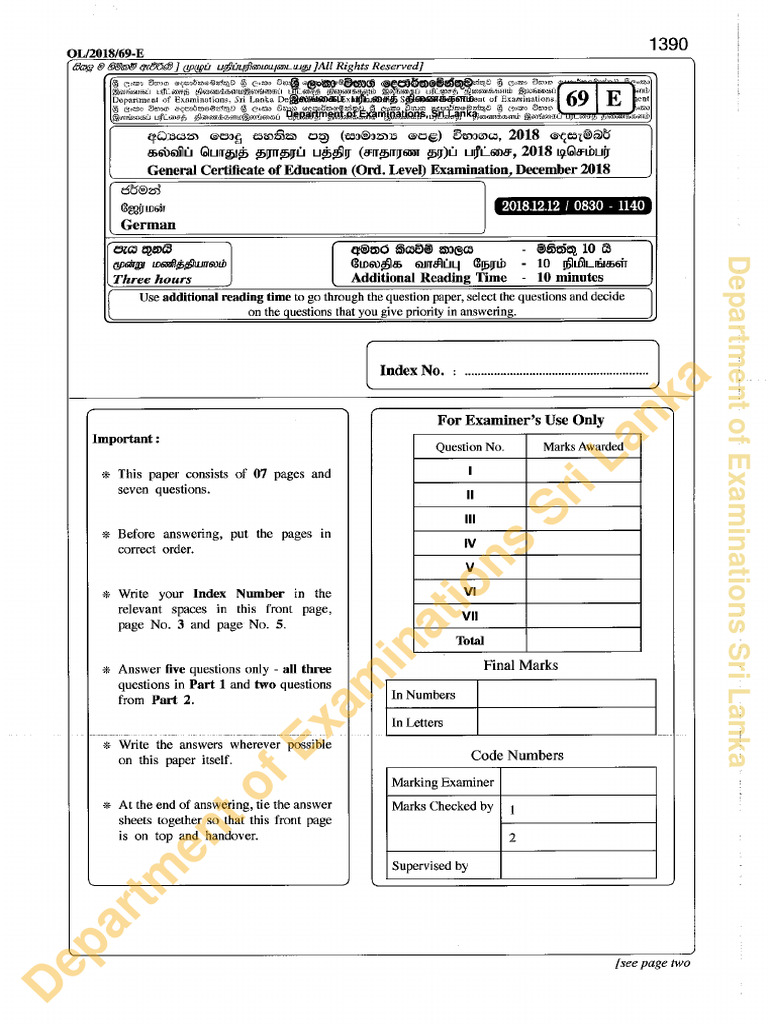 Gce Ordinary Level Exam 2018 German Past Papers 61aeee82e3d18 | PDF ...