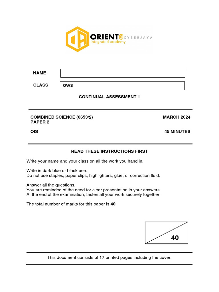 6 Set Combined Science P2 (Question Paper) | PDF