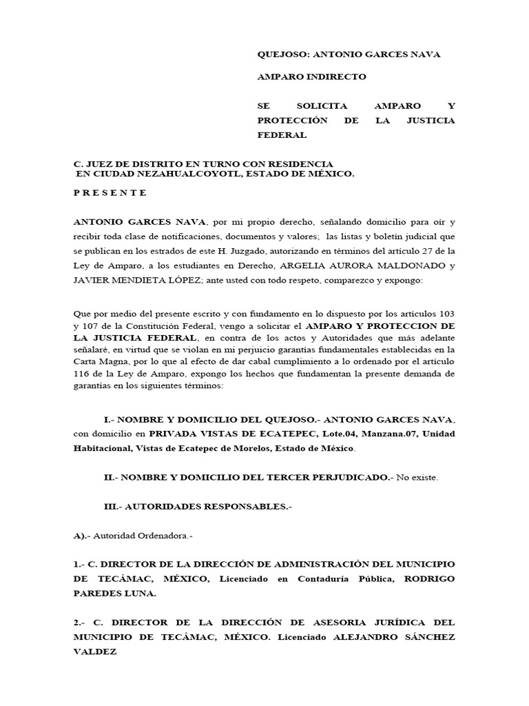Amparo Indirecto de Antonio Garces Nava | PDF | Constitución | Derecho ...